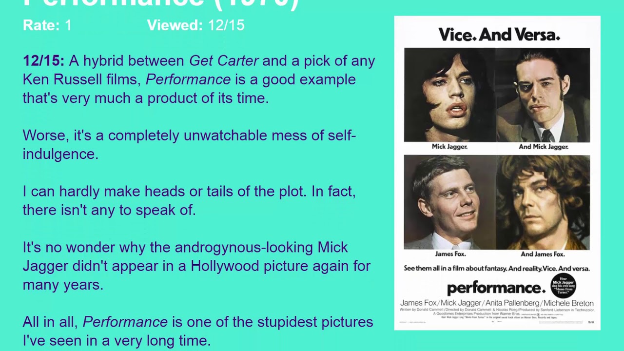 Movie Review: Performance (1970) [HD] - YouTube