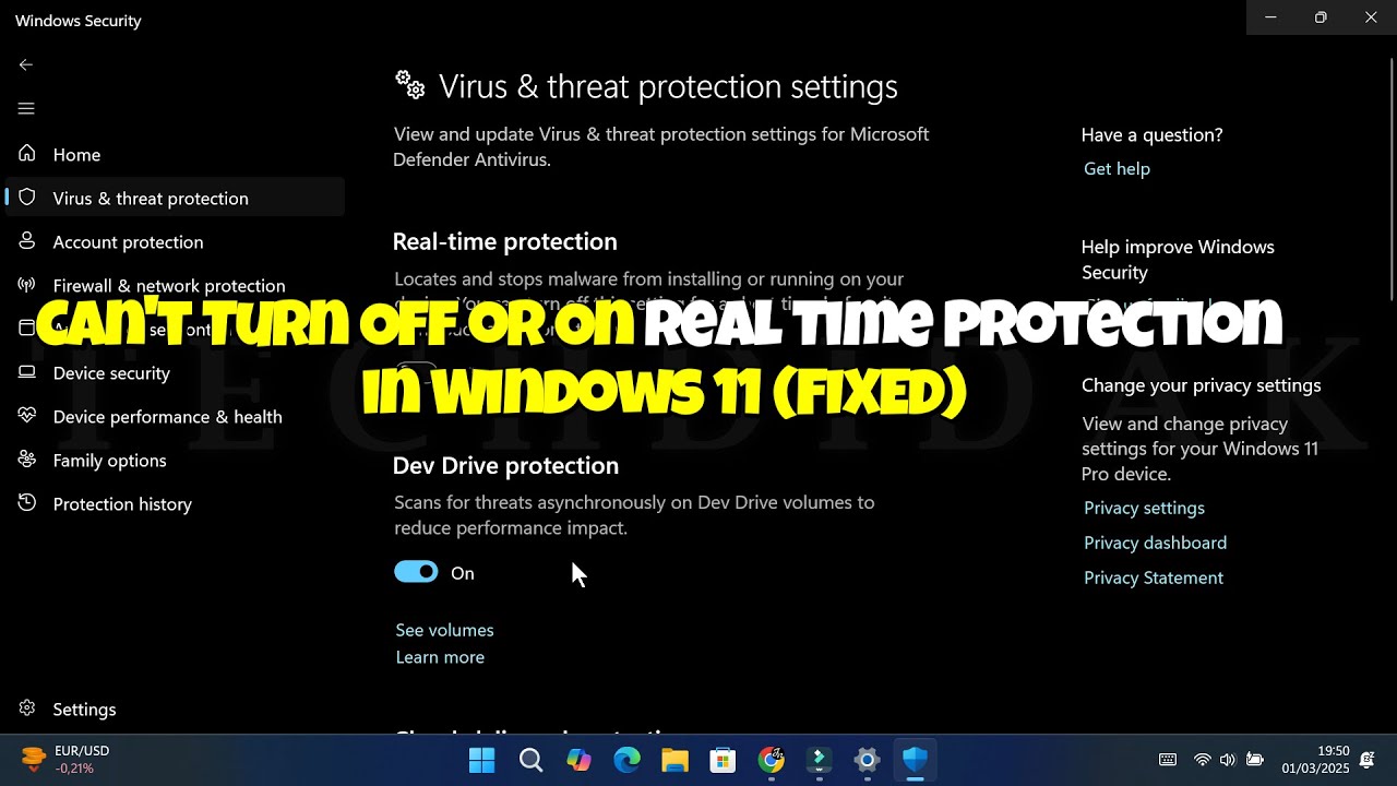 Can't Turn Off or On Real Time Protection in Windows 11 (FIXED) - YouTube
