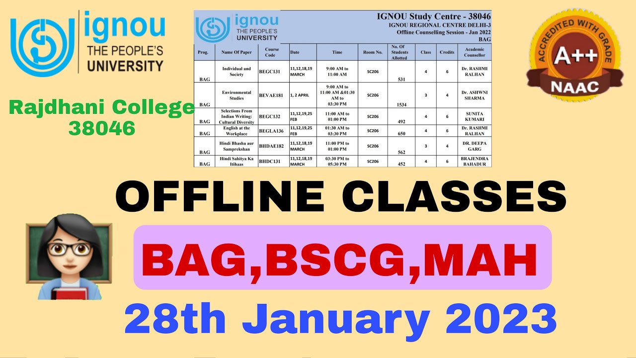 IGNOU Classes Offline 2023 | IGNOU Classes Schedule | BAG, BSCG, MAH ...