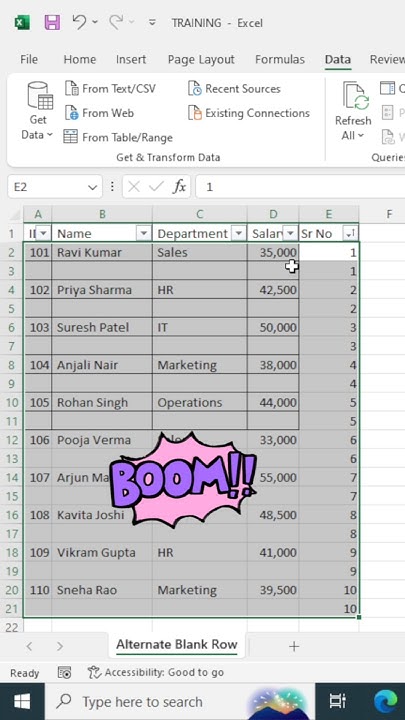 Inserting Alternate Blank Row In Excel | Advance Excel | Excel Tips & Tricks #shorts - YouTube