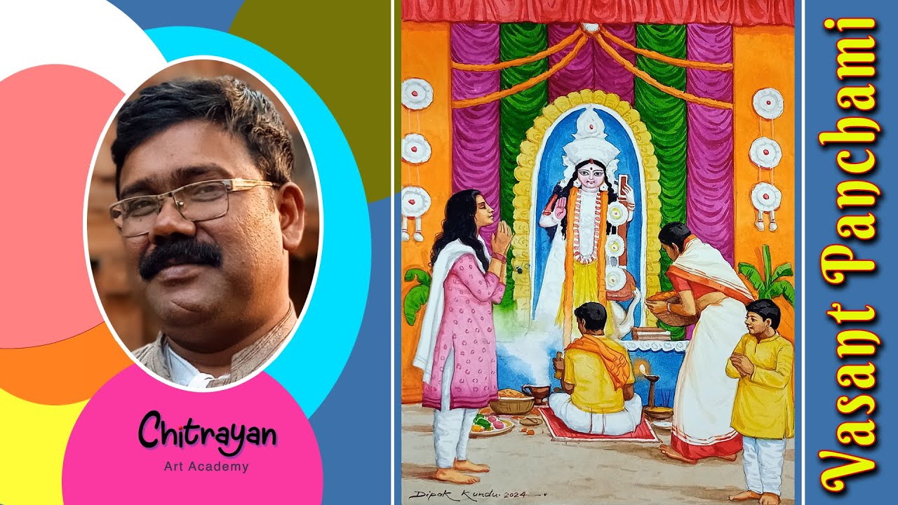 Vasant Panchami Drawing Colour | Vasant Panchami Drawing Step By Step ...