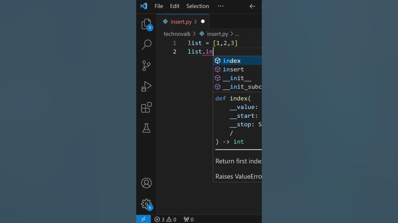 Insert Item For Specified Index Location In List Using Python 🐍 Shorts Python 