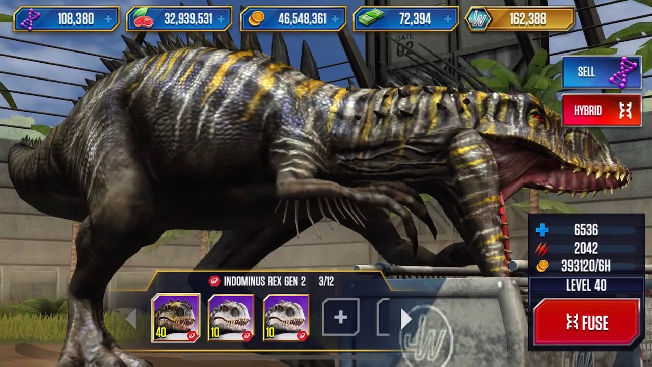 INDOMINUS REX GEN 2 LEVEL MAX - JURASSIC WORLD THE GAME - YouTube