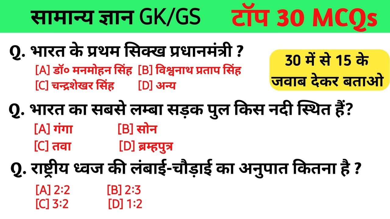 GENERAL KNOWLEDGE MCQS || Hindi GK || GK Question || General Knowledge ...
