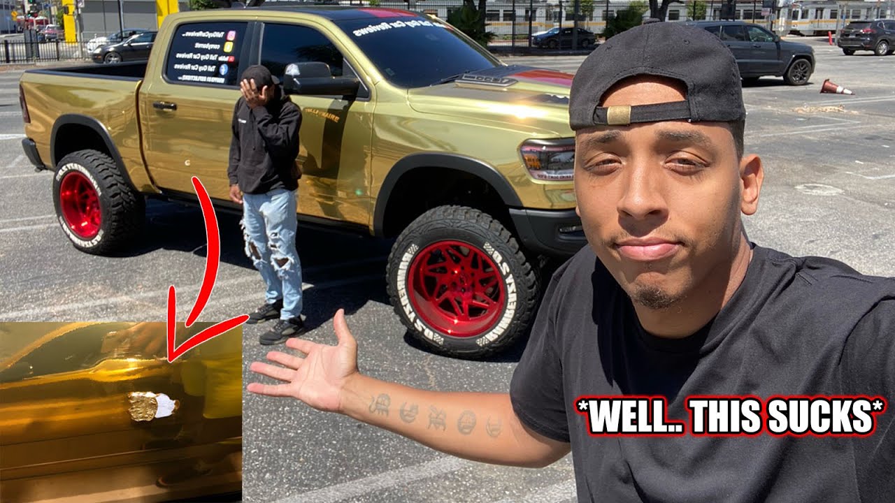 HE CRASHED (SIDE SWIPED) MY GOLD RAM REBEL! *THIS SUCKS* - YouTube