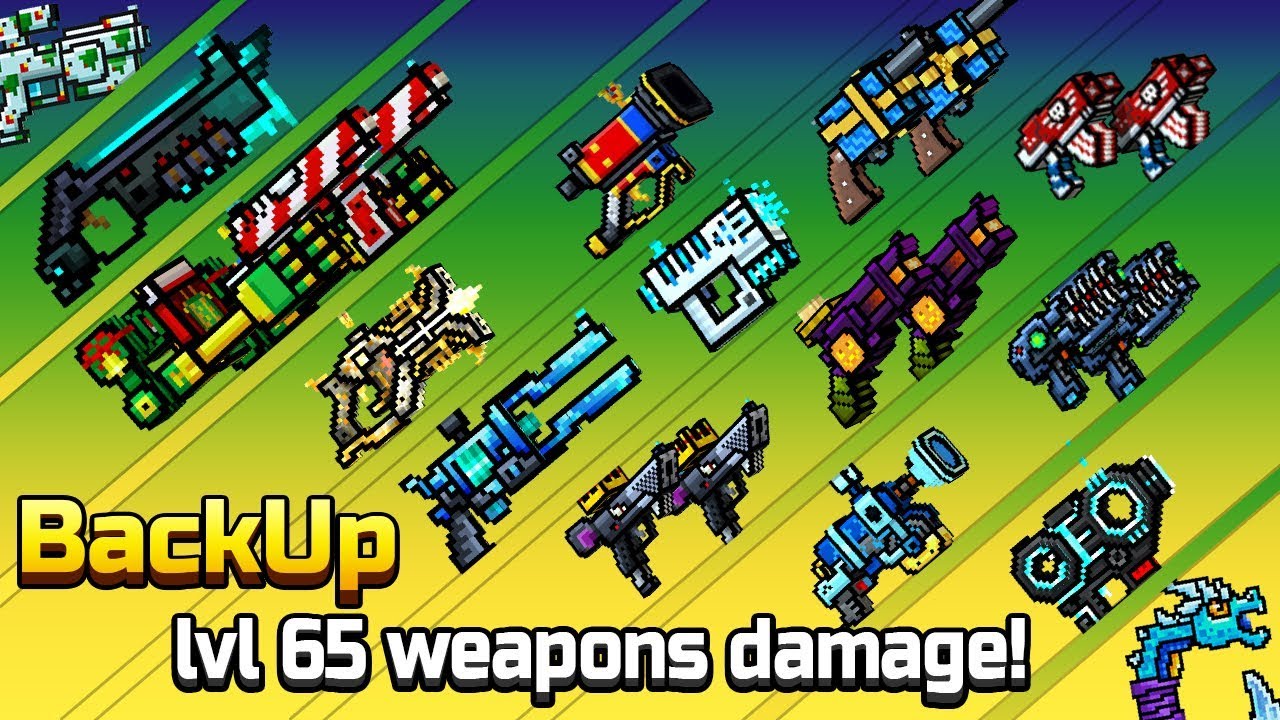 Pixel Gun 3D - LvL 65 Back Up Weapons Shots Damage - YouTube