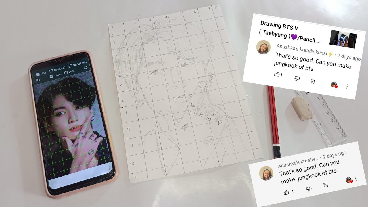 BTS JUNGKOOk outline drawing tutorial easy💜 | Jungkook drawing easy ...