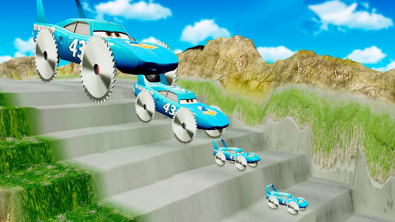Big & Small King Dinoco with Saw wheels vs STAIRS ROAD in BeamNG.drive ...