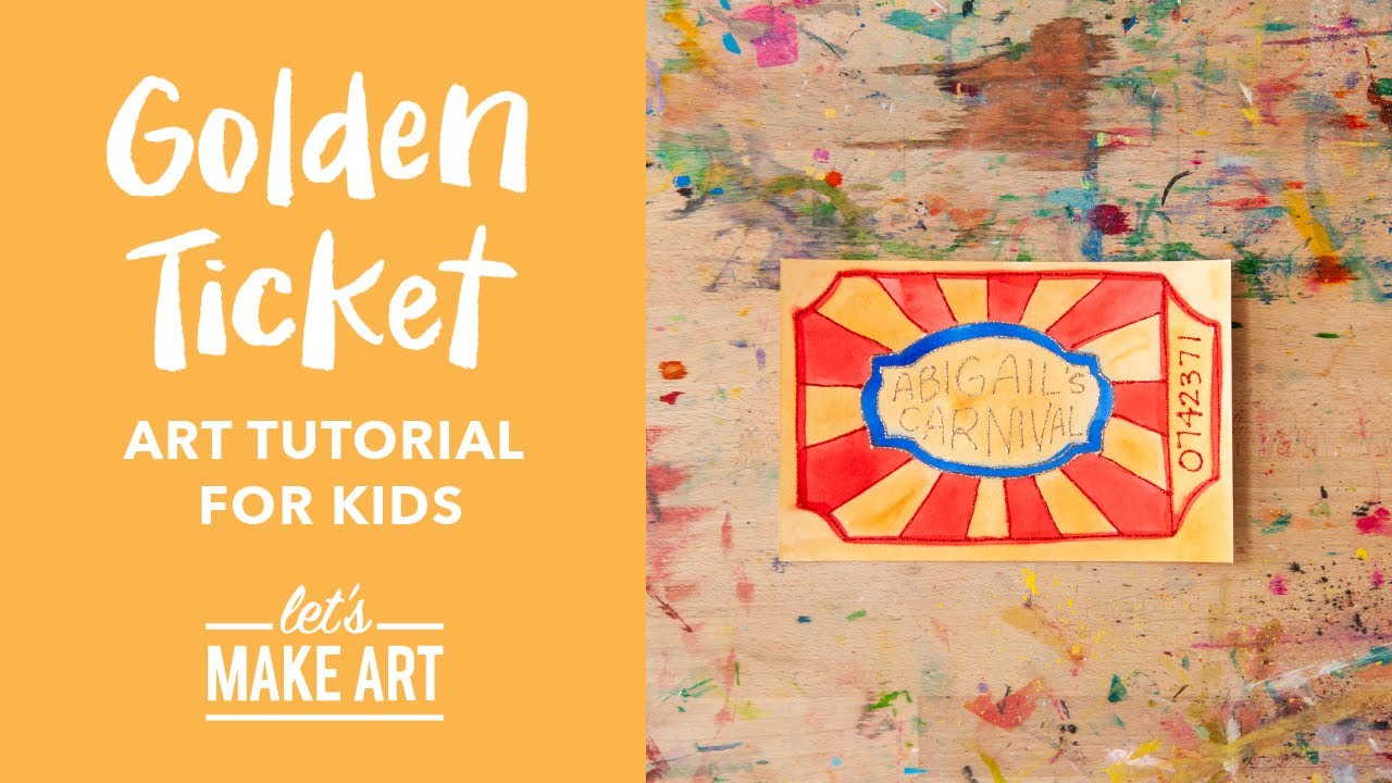 Golden Ticket 🎫 Easy Kids Watercolor Lesson by Nicole Miyuki of Let's ...