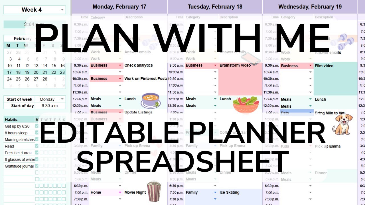 Plan My Week With Me Using the Editable Planner Spreadsheet - YouTube
