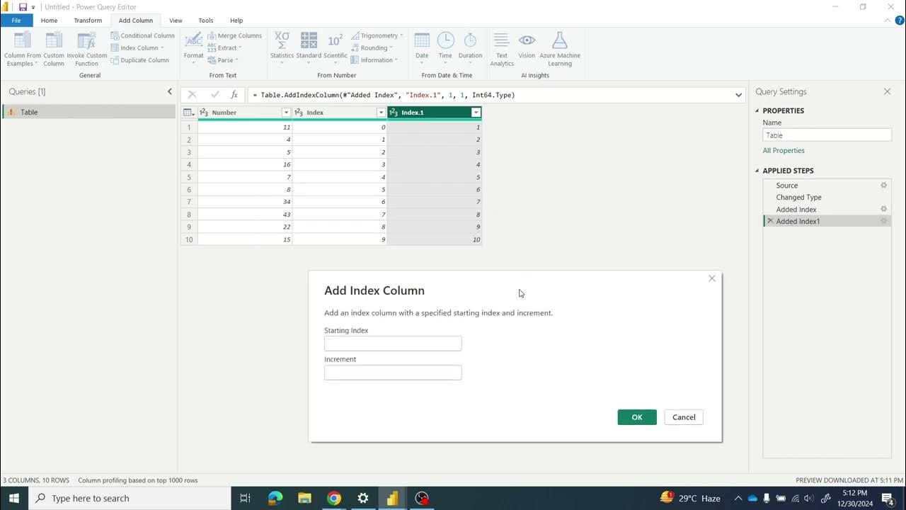 How to create Index column in Power Query - Power BI - YouTube