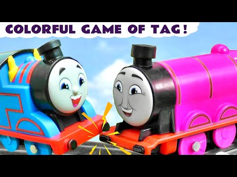 Colorful Toy Train Game of Tag with Thomas and his Friends