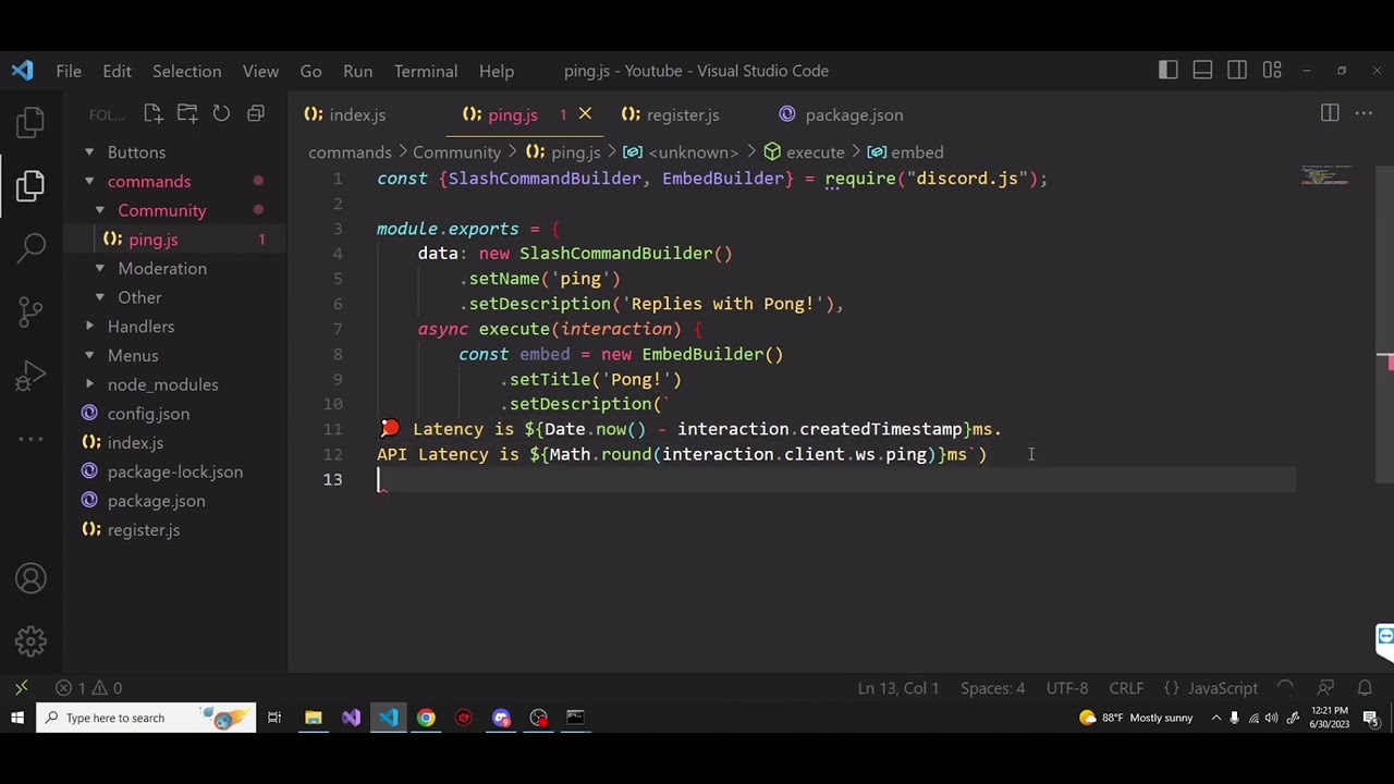 Discord v14 Bot!! Multi guild, command handler, button handler, menu handler! First command :D ...