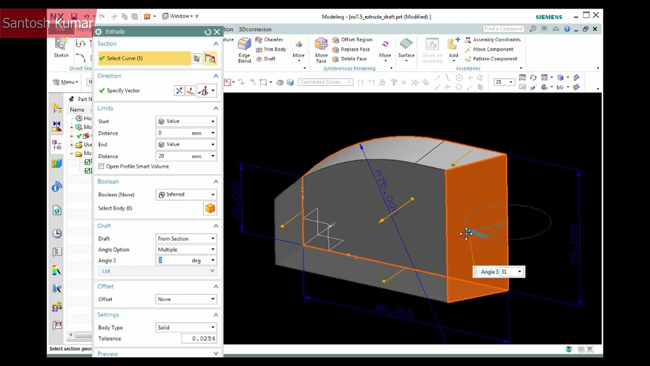 NX 12.0 | SIEMENS | Walkthrough - Extrude With Multiple Draft Angles ...