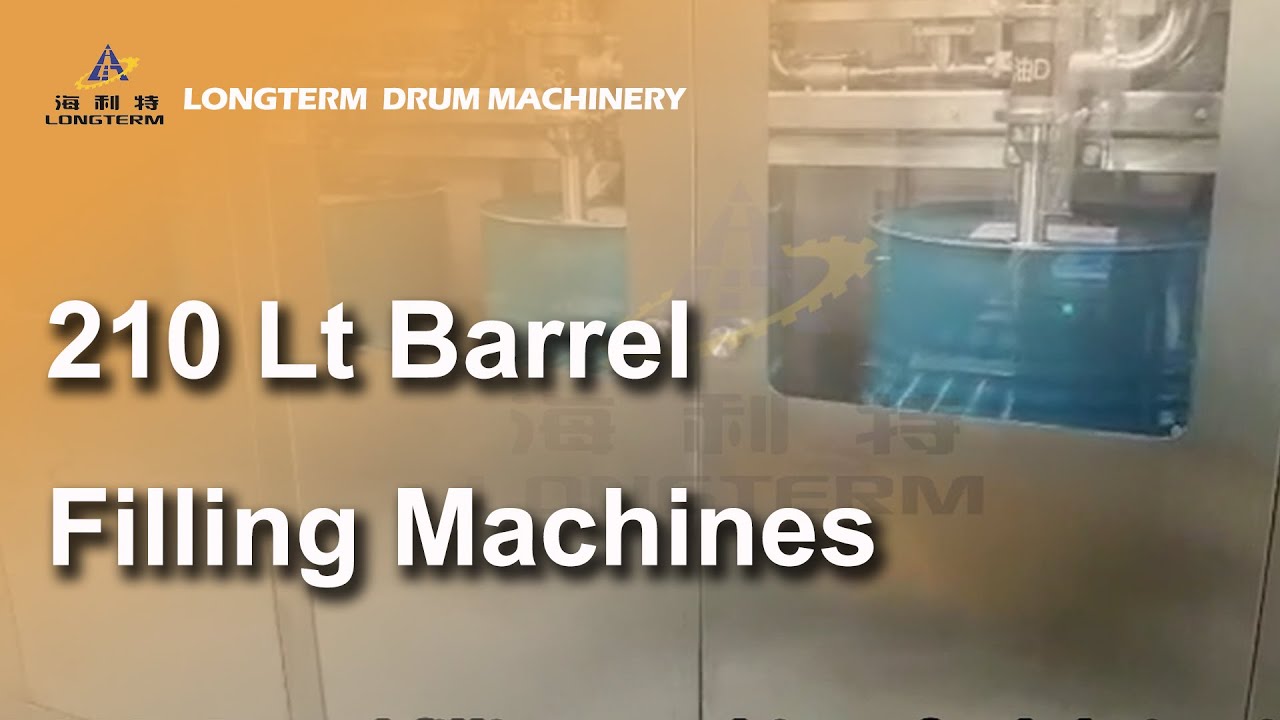 210 L automatic steel barrel filling machine for lubricating oil - YouTube