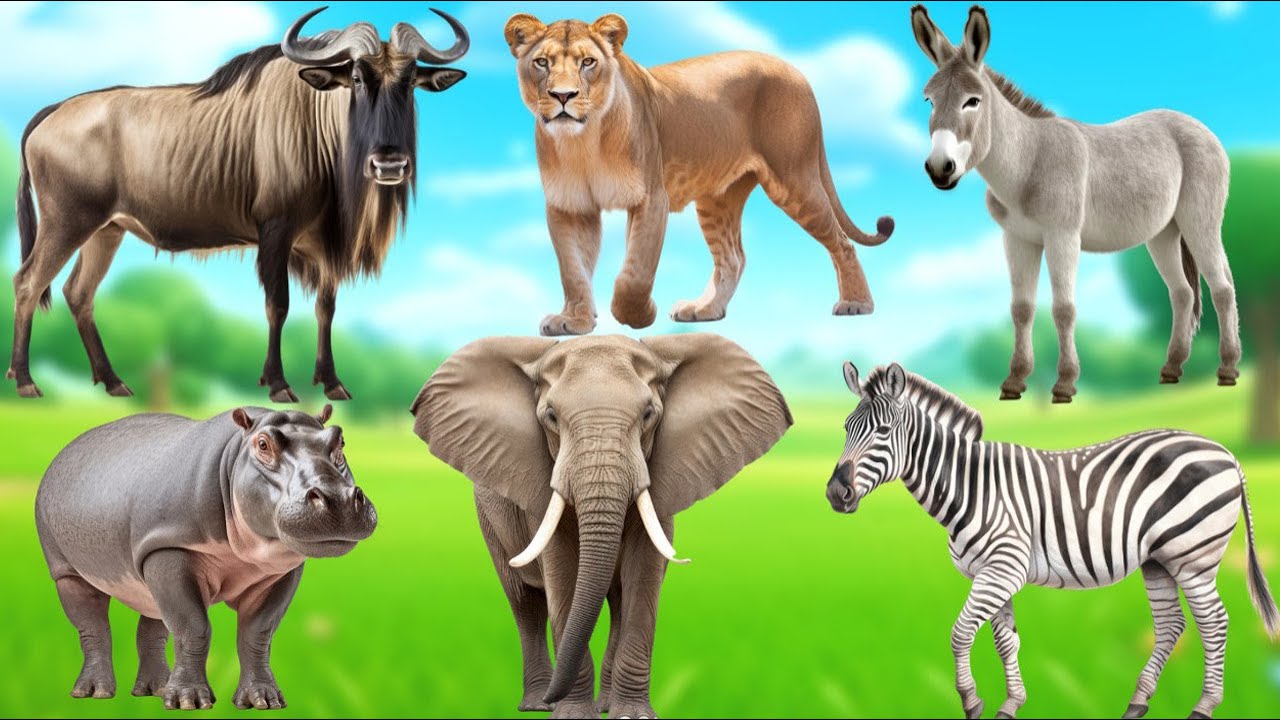 Bustling animal world sounds: Zebra, Hippo, Giraffe, Elephant, Tiger ...