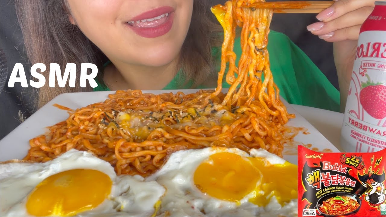 ASMR 2X SPICY NOODLES & FRIED EGGS EATING SOUNDS - YouTube