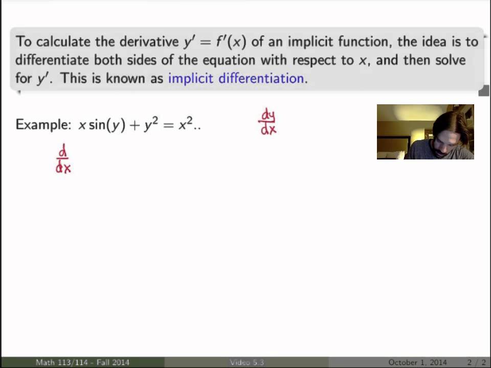 Math 114 - Video 5.3 - Implicit differentiation - YouTube