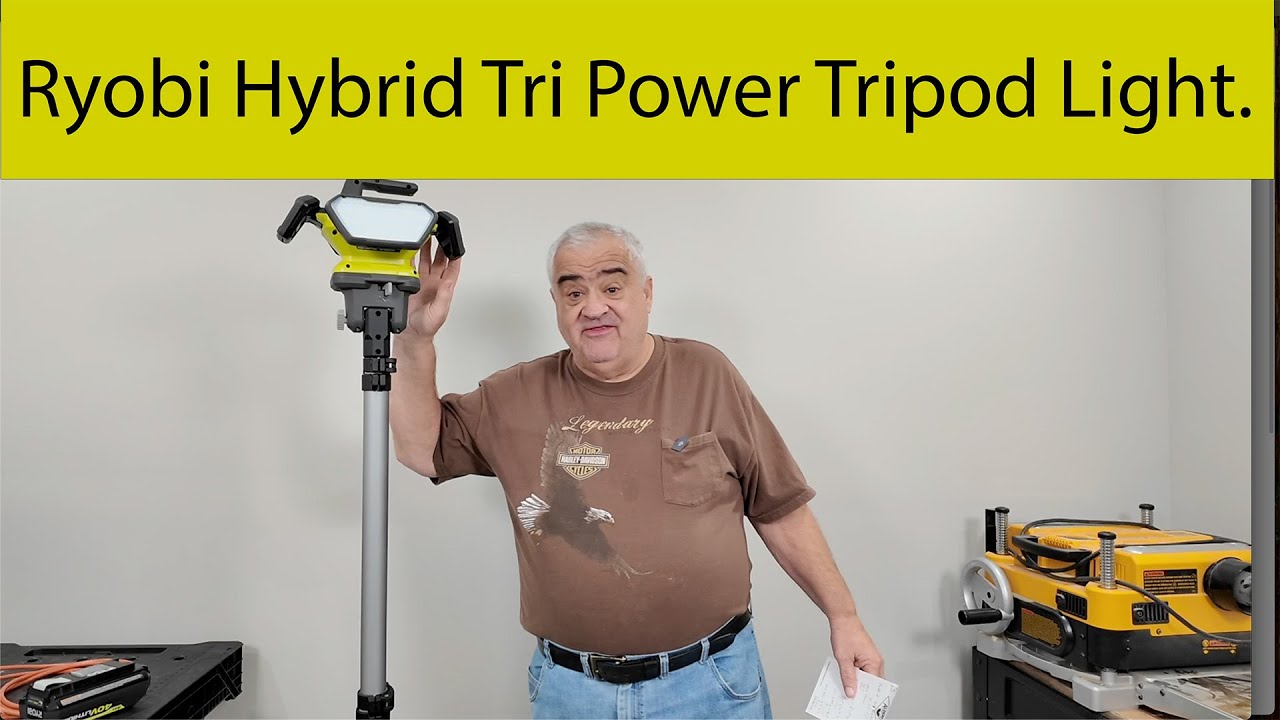 Ryobi hybrid tri power tripod light - YouTube