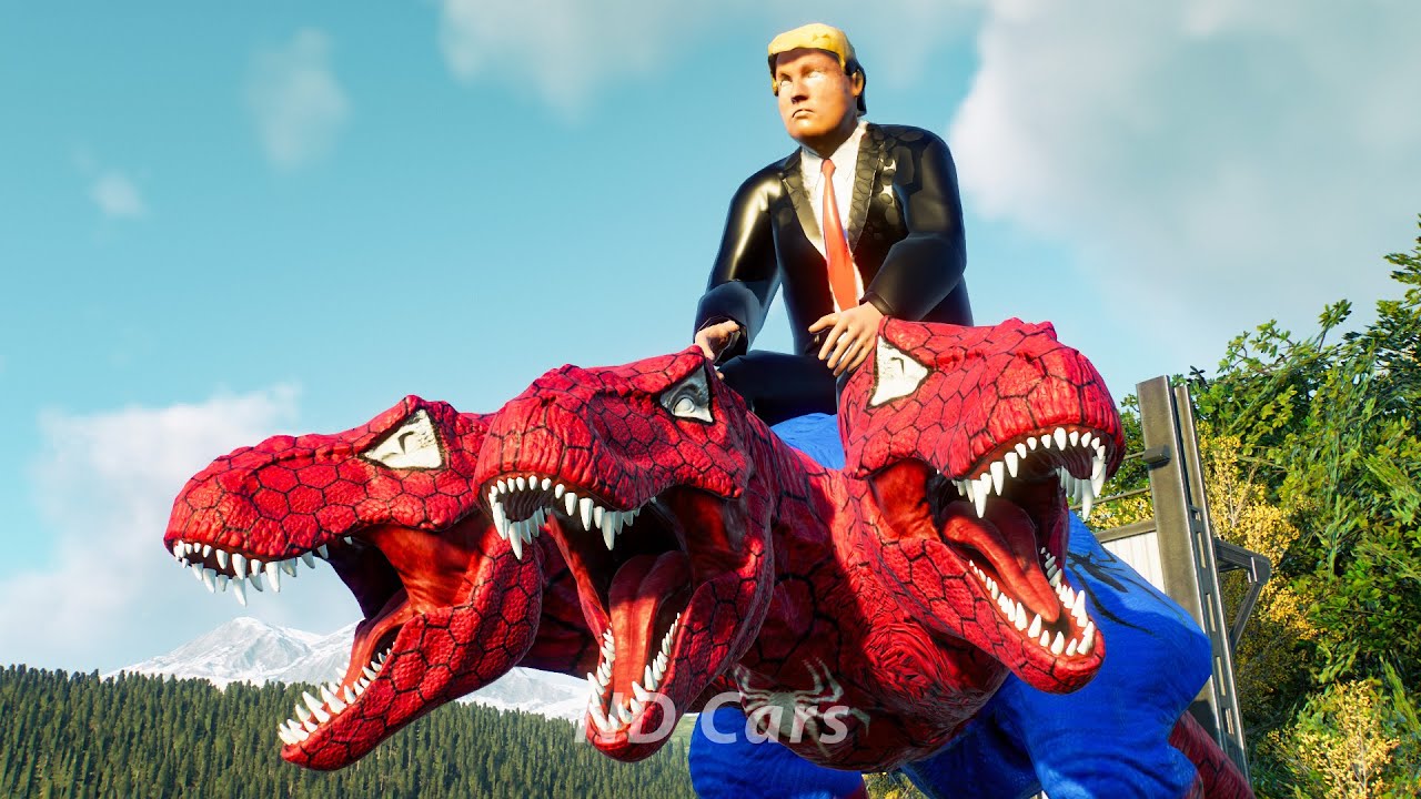 Trump Ride SpiderMan TREX Vs Skibidi Toilet SuperHero Dinosaurs Battle ...