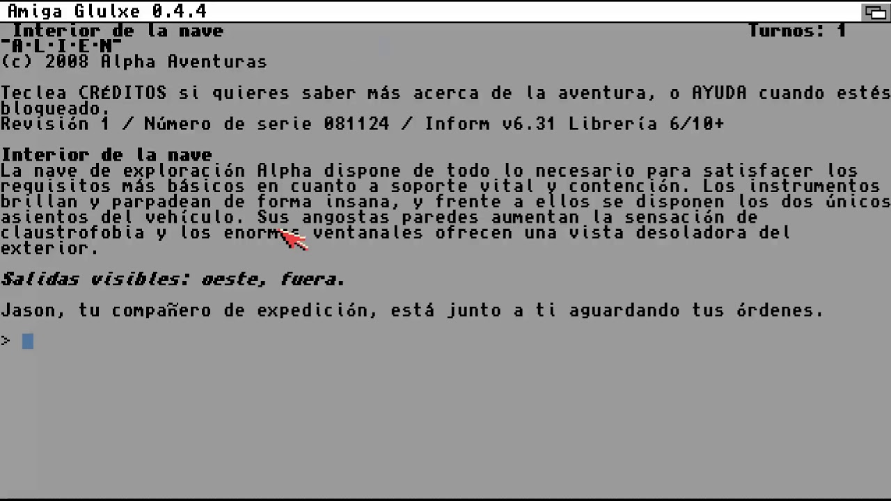 AMIGA ALIEN A L I E N SPANISH GLULX TEXT ADVENTURE GLULXE INTERPRETER ...