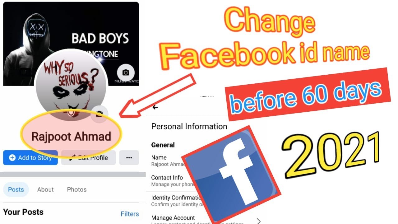How to Change Facebook id name before 60 days 2021 || facebook par apna ...