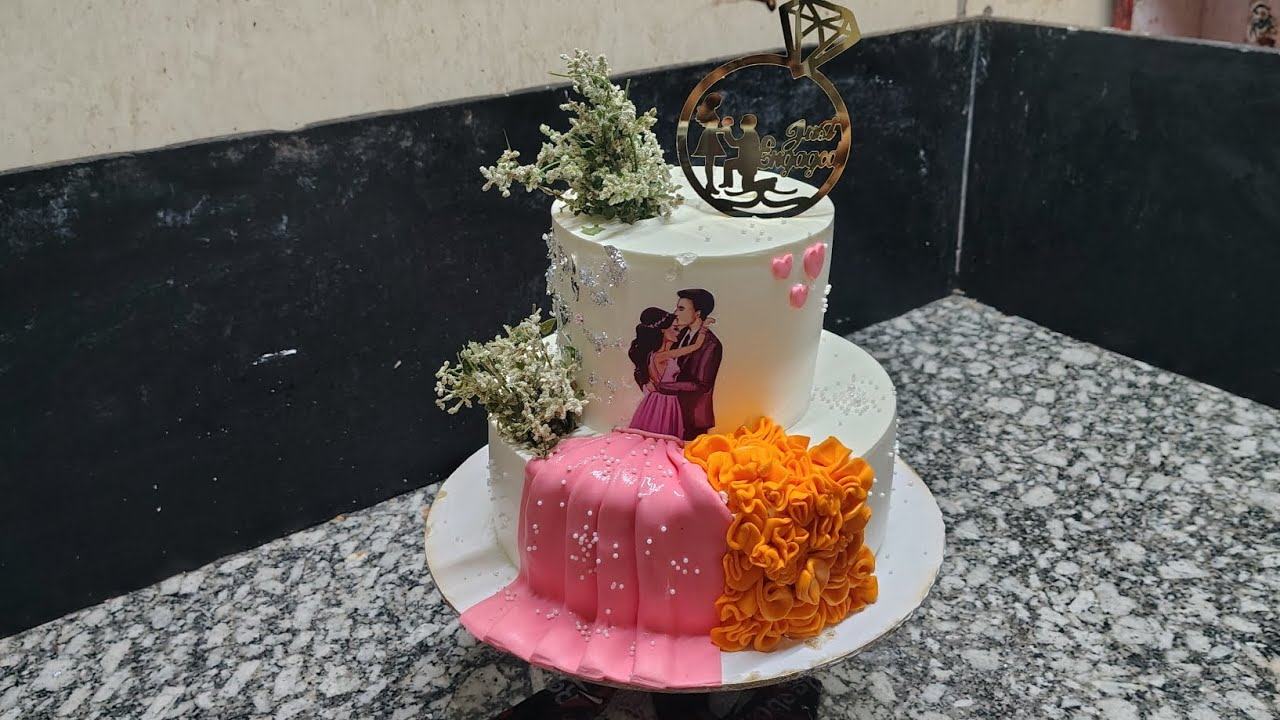 Simple engagement cake design/ easy two Tier cake design/ Engagement ...