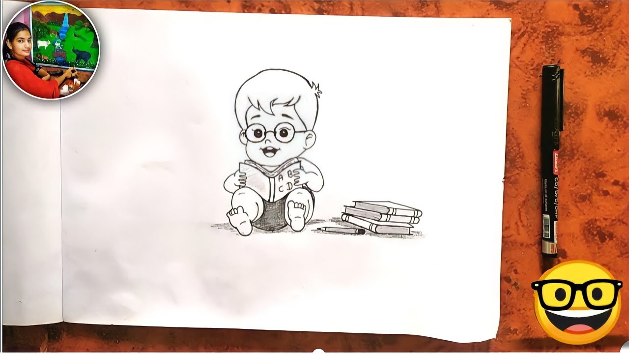 How To Draw A Boy Reading A Book // Baby Boy Reading A Book Pencil ...