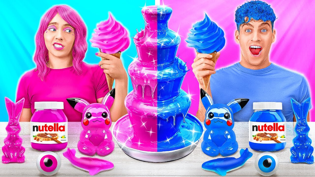 BLUE VS PINK FOOD CHALLENGE || Last To STOP Eating One Color Food by ...