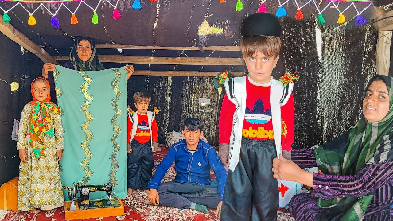 see how nomadic woman buy fabric from town and sewing them for herself ...