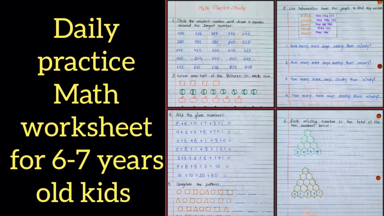 Daily practice Math worksheet for 6-7 years old kids||After School ...