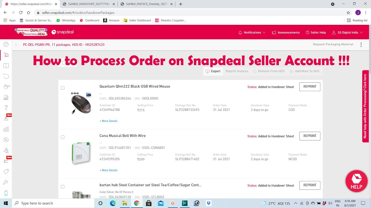 How to Process Order on Snapdeal Seller Account !!! - YouTube