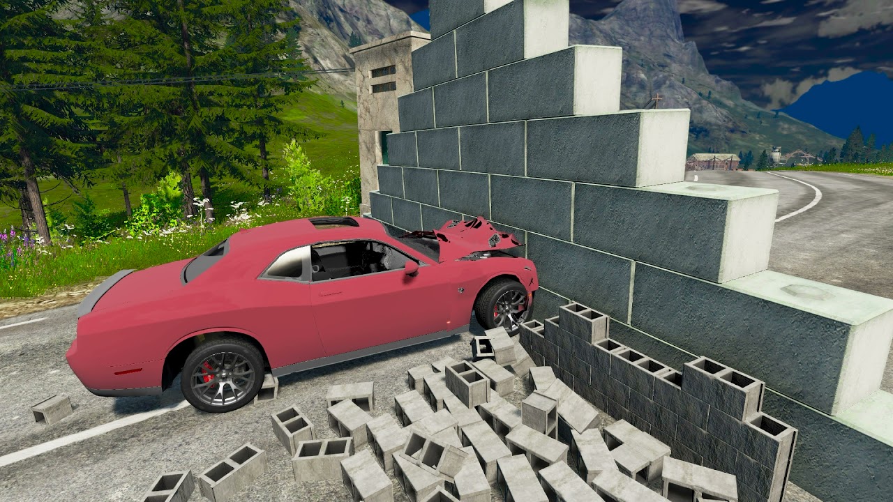 Dodge Challenger Hellcat vs Wall Of Concrete Blocks – BeamNG.Drive ...