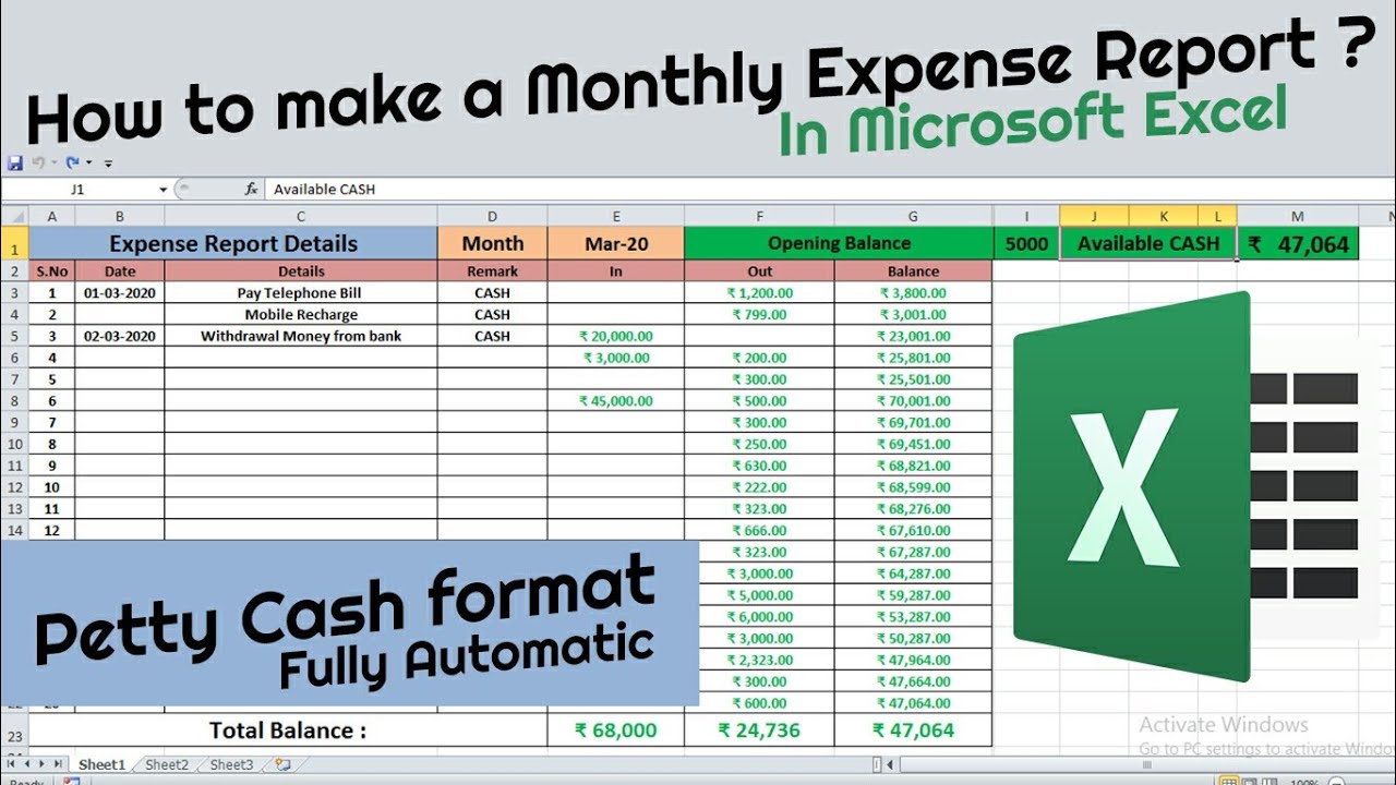 How To Create Expense Report In Excel In Hindi Daily Petty Cash How To Create Expense Report In Excel In Hindi Daily Petty Cash