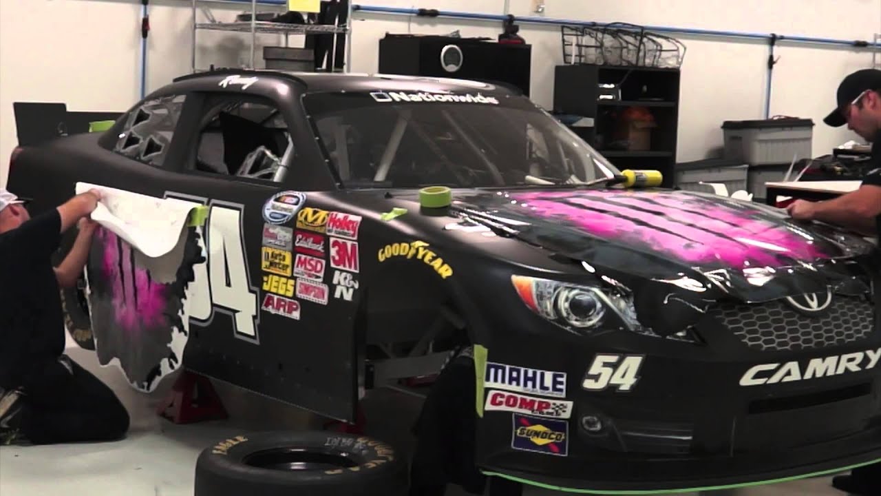 Kyle's Pink Monster Energy Toyota gets wrapped - YouTube