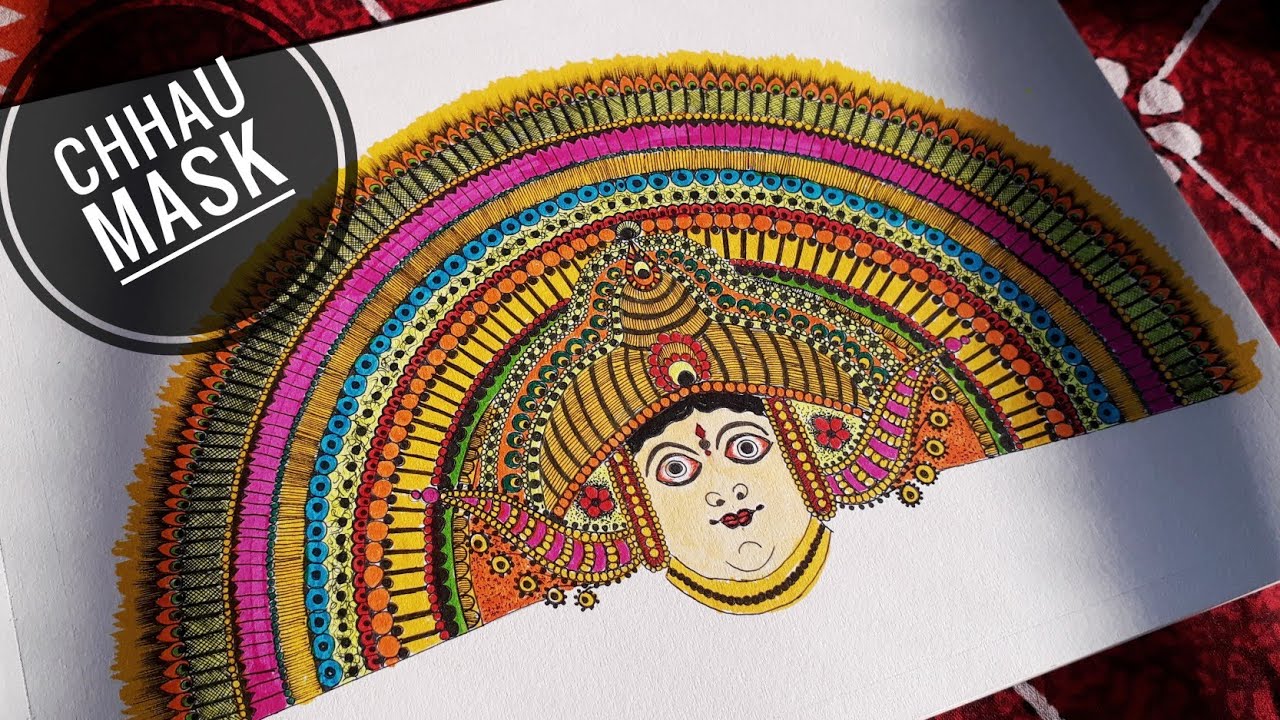 Chhau mask Drawing /Purulia traditional mask /Step by step easy drawing ...