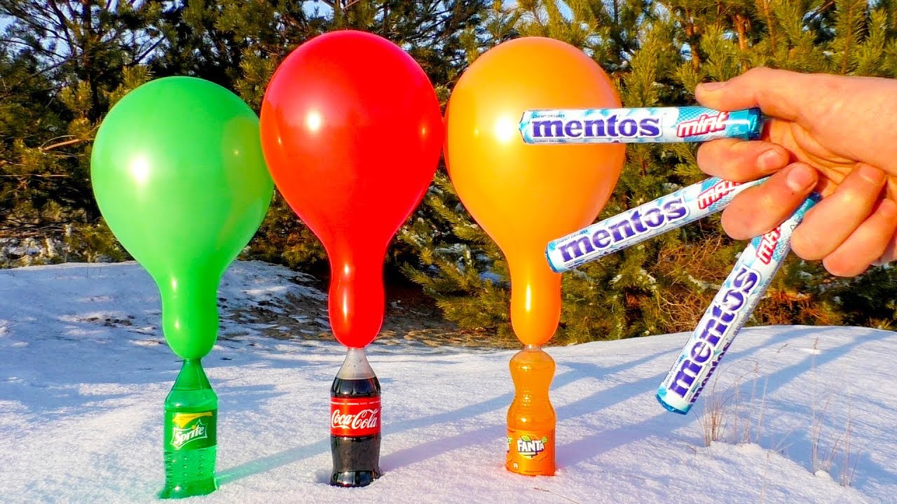 Experiment: Mentos with Balls and Cola, Sprite, Fanta - YouTube