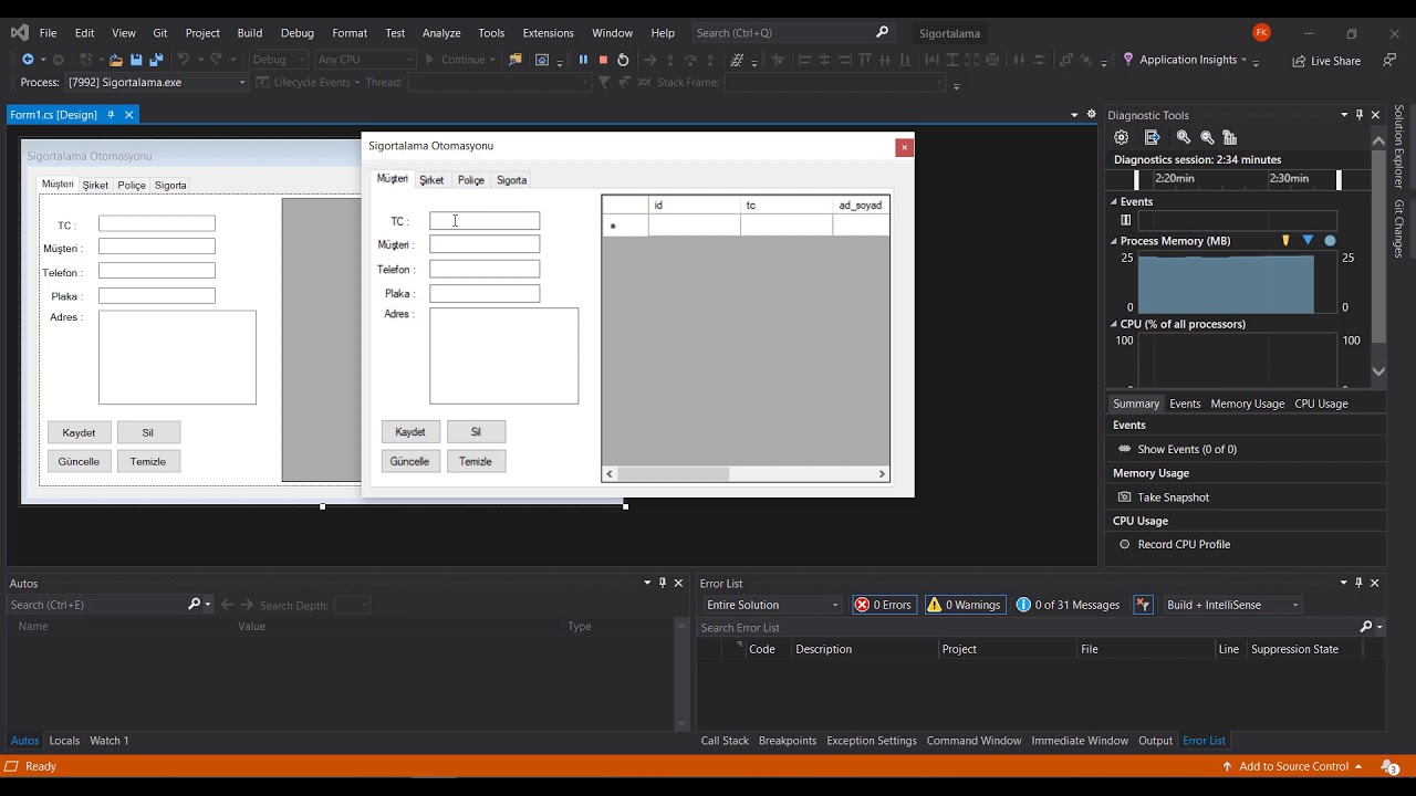 Visual Studio 2019 C# Sigortalama Otomasyonu Çalıştırma - YouTube
