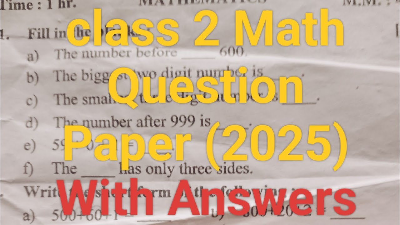 Class 2 Math Question Paper (2025-26)/Class 2 Half Yearly Question ...