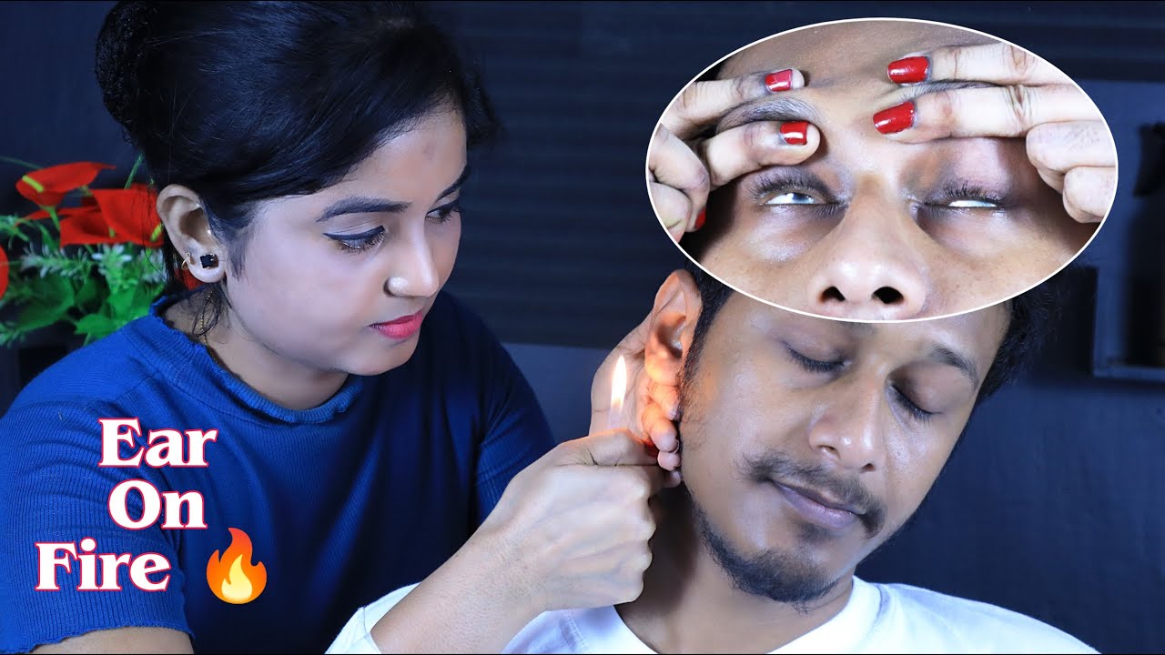 Ear On Fire | Head Massage | Neck Cracks | Ear Massage With Fire | Face ...