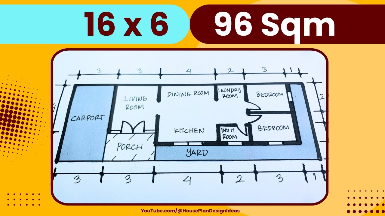 16x6 House Plan Design 96 square meter 2 Bedroom - YouTube