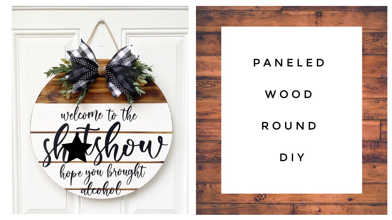 PANELED WOOD ROUND DIY || WOOD ROUND DIY SIGN || WELCOME DOOR HANGER ...