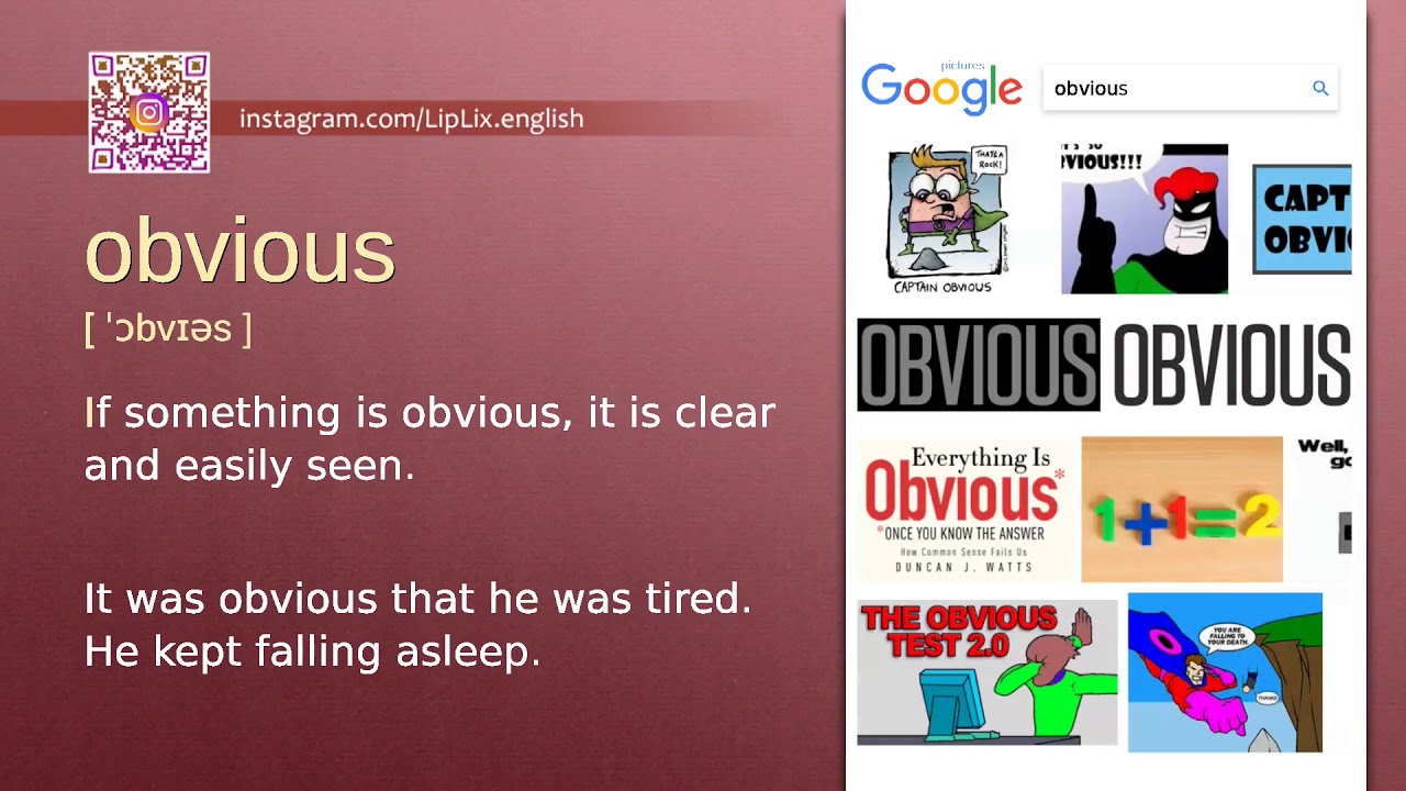 Obvious : B1 level english vocabulary lesson, www.LipLix.com - YouTube