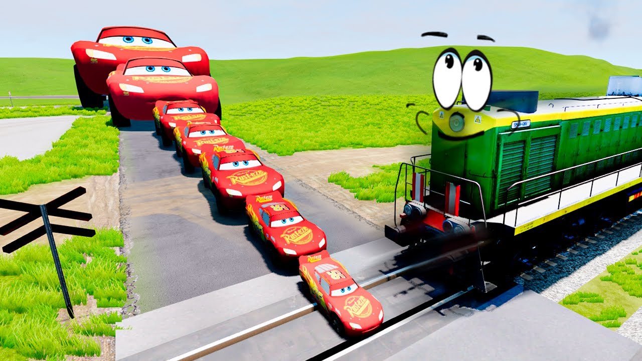 Lightning McQueen vs Trains and Rails - BeamNG.Drive Big & Small ...
