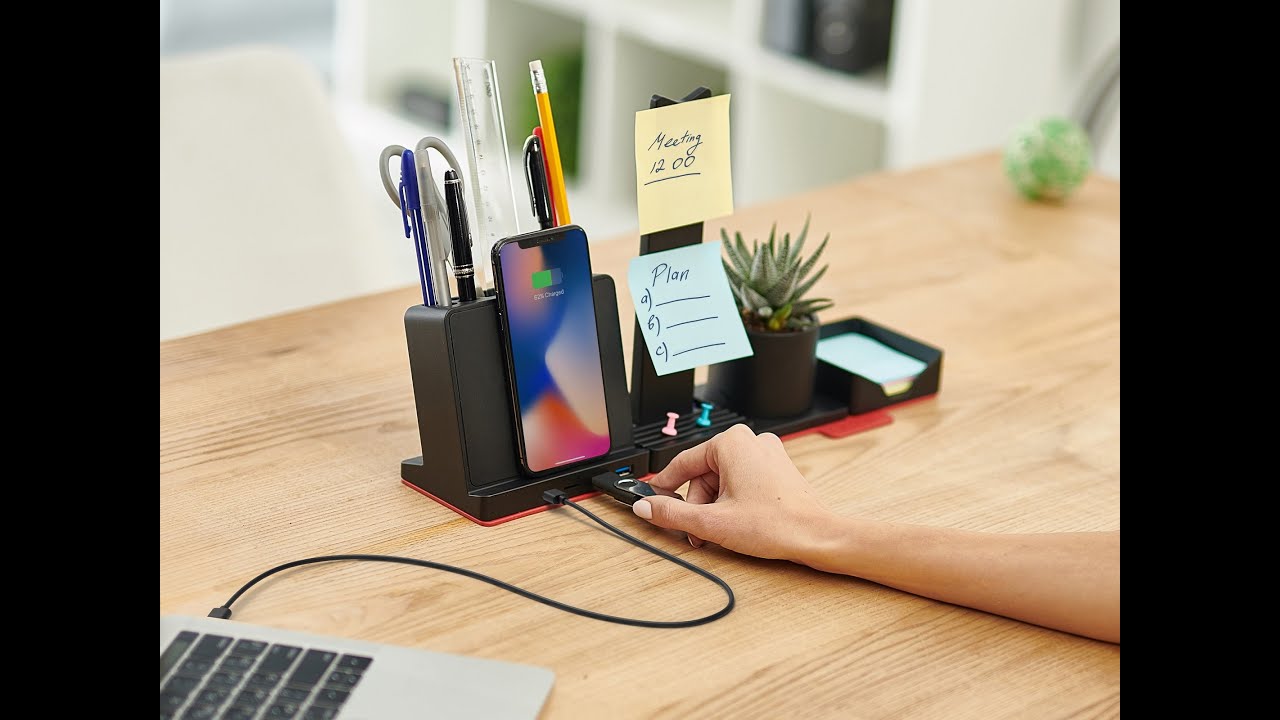Desktop Organizer with Wireless Charger and USB Hub - YouTube