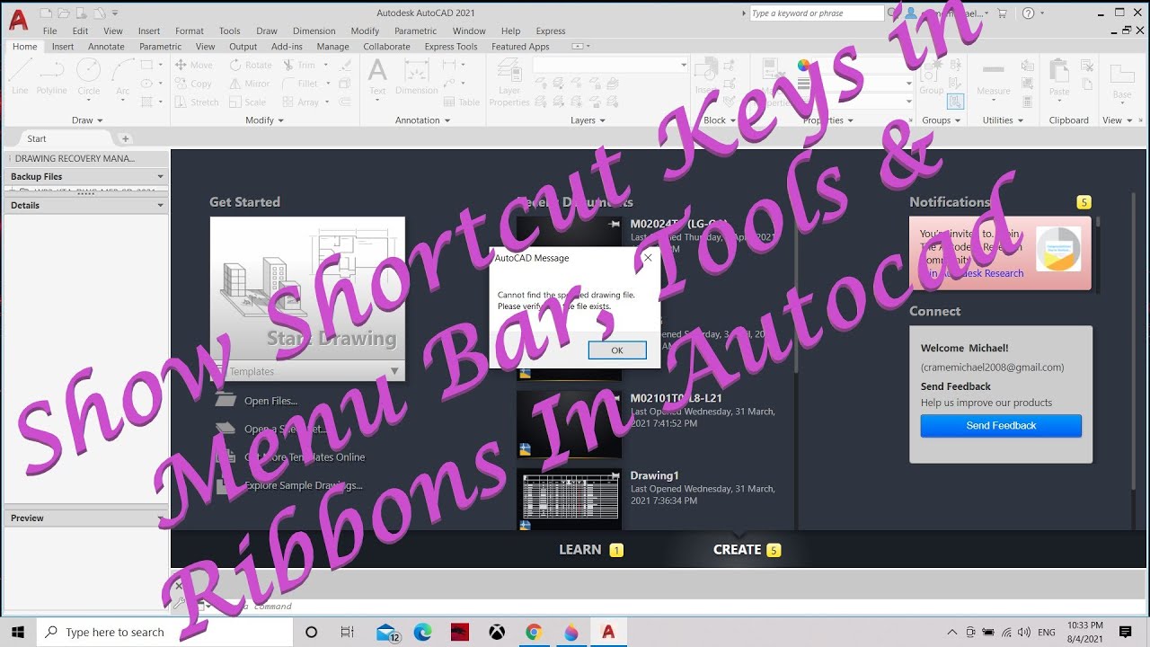 Show Shortcut Keys in Menu Bar, Tools & Ribbons In Autocad - YouTube