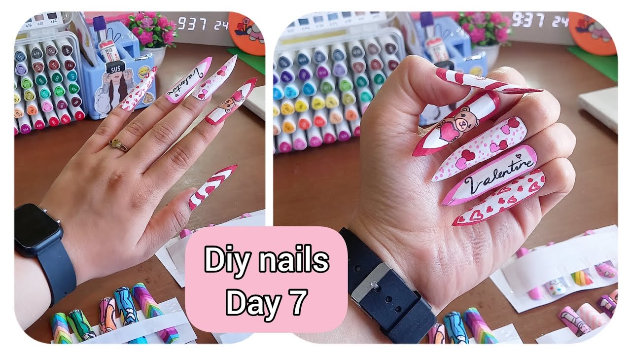 Diy valentine's paper nails💕 cute gift idea🥰💖 peaceful music - YouTube