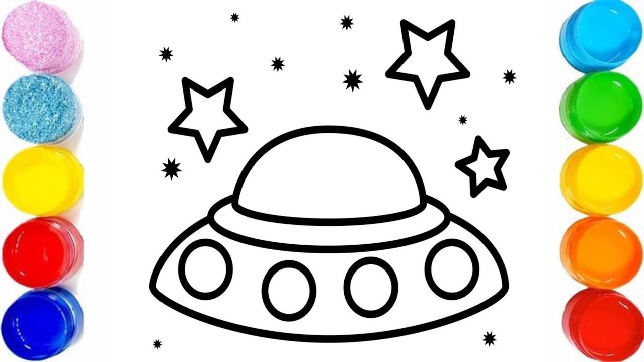 Cute Space Alien Ship 🛸 Drawing, painting and coloring for preschool ...