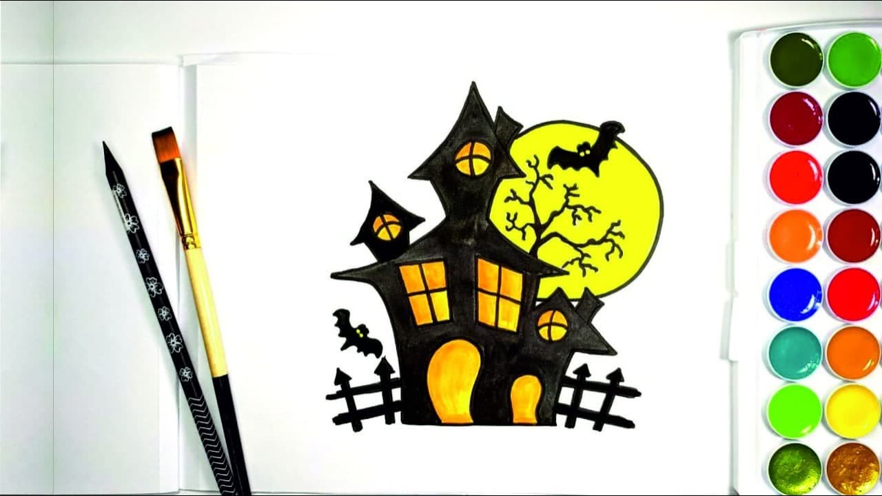 How To Draw Haunted House For Kids | Halloween - YouTube