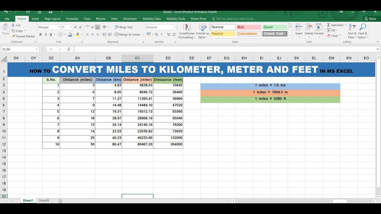 Convert Miles to km I miles to meter I miles to feet I #exceltutorial # ...